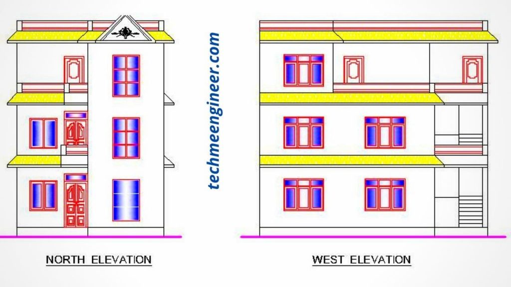 Download the Residential Building 2D Plan and Elevation | Tech Me Engineer